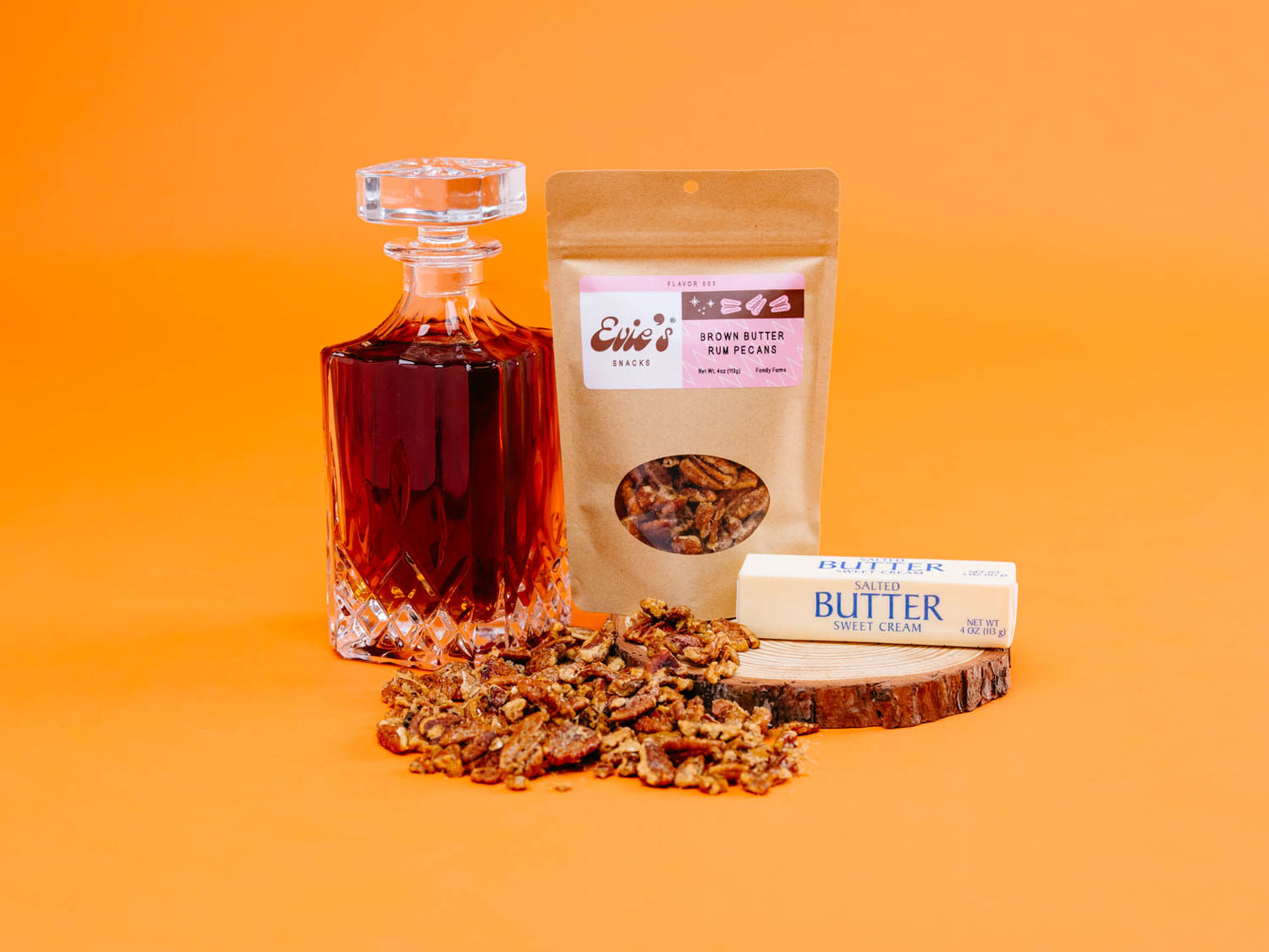 Brown Butter Rum Pecans - Candied Pecans | Evie's Snacks